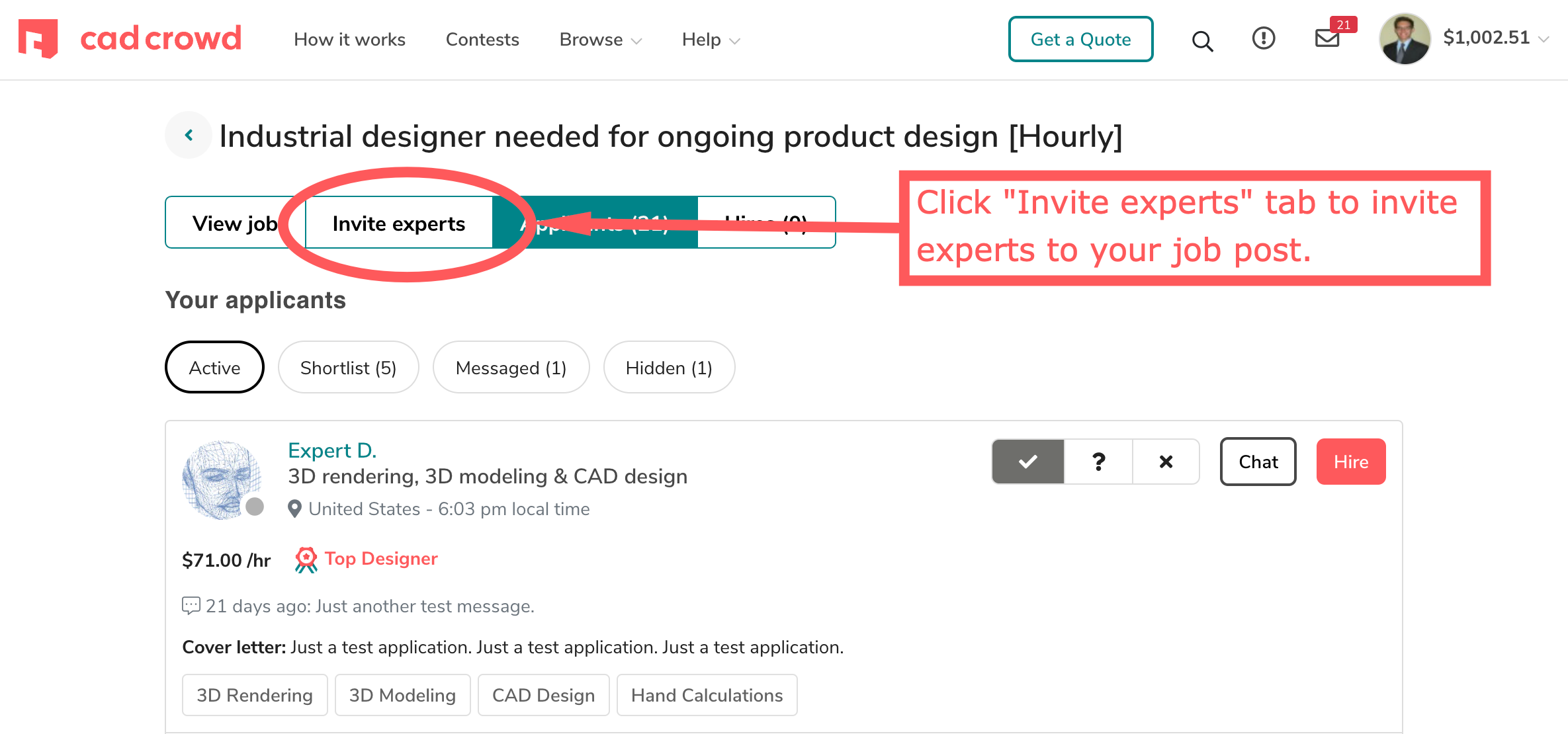 Invite experts to apply for your job | Cad Crowd